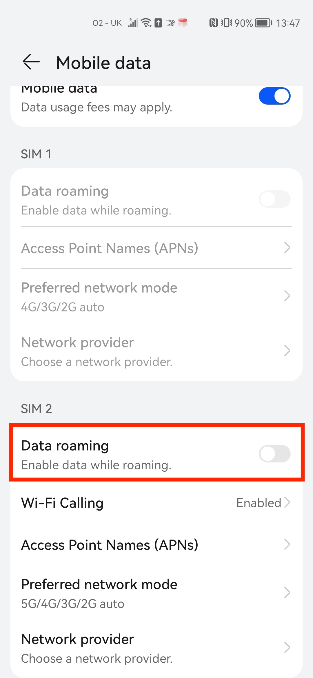 Turning Data Roaming on / off on Huawei Devices – Icelandair